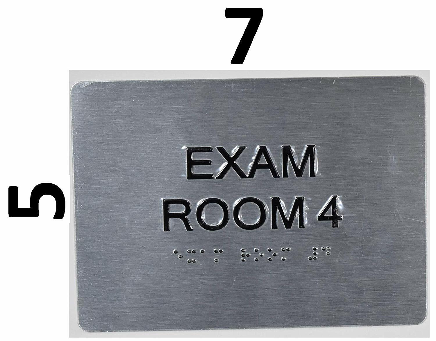 EXAM Room 4 Sign with Tactile Text and Braille Sign -(Brush Silver,5X7 ...