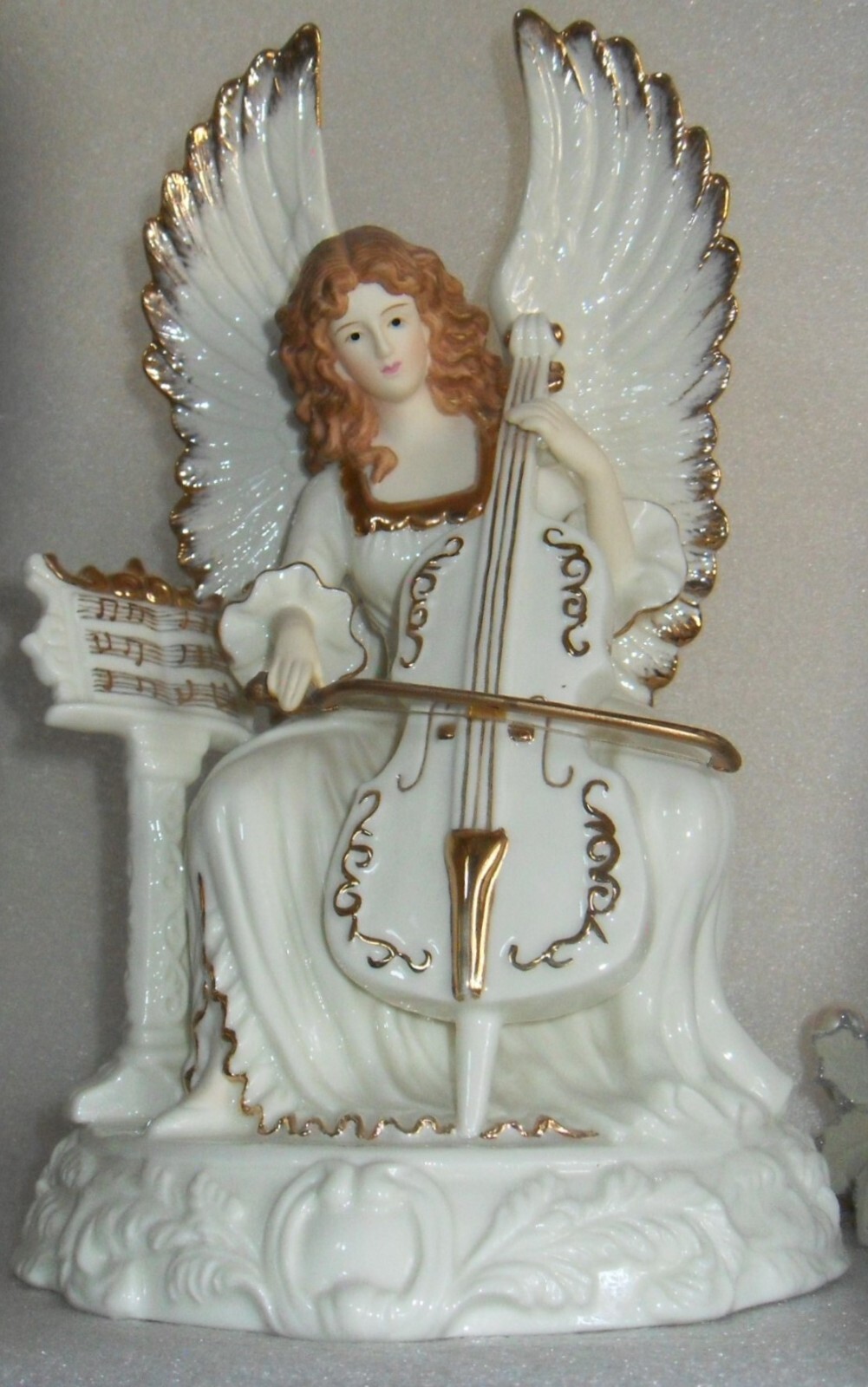 Porcelain Light up Angel with Cello Figurine Ivory & Gold Accents w ...