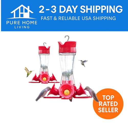 Multi-Use Hummingbird Feeders Set – 2 Clear Glass Feeders with Easy ...