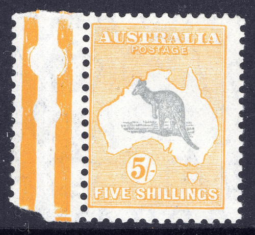 Australia Roo Kangaroo 5/- Shilling Grey & Yellow CofA WMK MVLH ...