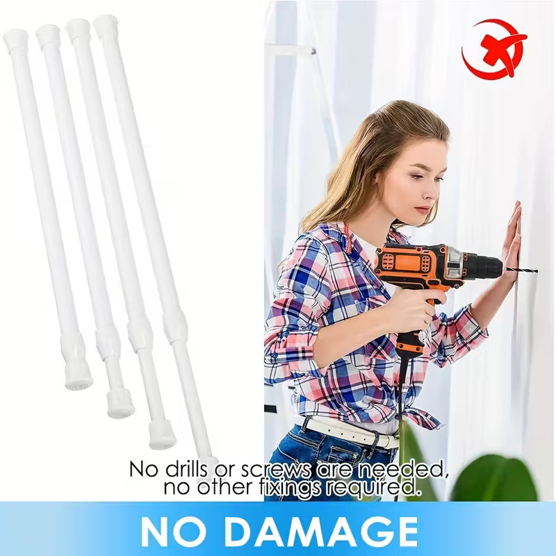 Spring Loaded Extendable Telescopic Net Voile Tension Curtain Rail Pole ...