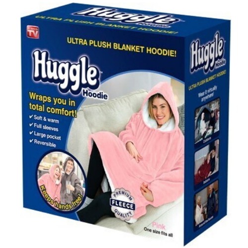 Genuine HUGGLE HOODIE Pink Hooded Ultra Plush Blanket Jumper Woman As ...