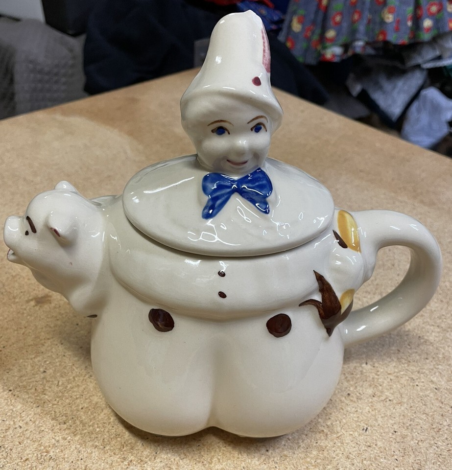 Vintage Shawnee Pottery “Tom The Pipers Son” Teapot with Lid Colorful ...