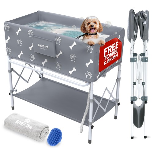 Bark Spa Dog Bath Tub - Free Brush & Towel – Foldable & Portable Dog ...