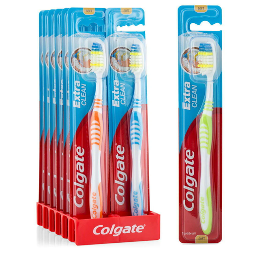 12x COLGATE Extra Clean Toothbrush SOFT BRISTLE Reaches Back Teeth ...