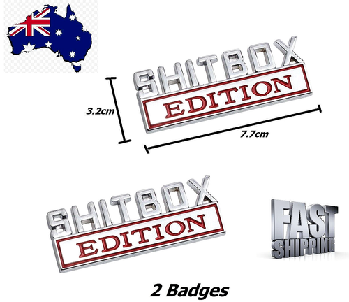 2 Shitbox edition badges 7.7 x 3.2cm ABS new humorous badges | eBay