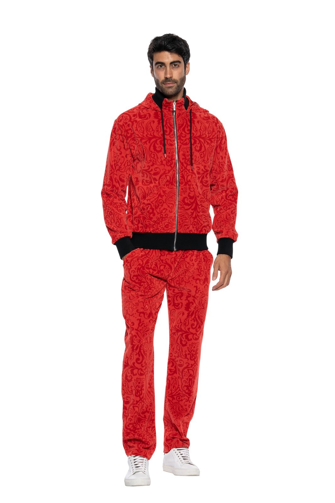3500$ ITALO FERRETTI Tracksuit Jogging Suit Red "DAMASK" Velvet + Silk ...