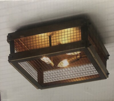 allen + roth Remy Stained Wood Black Metal Wire Mesh Ceiling Light ...