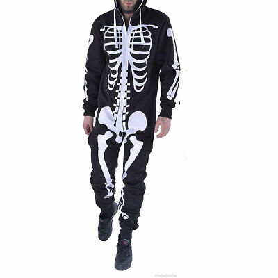 1Onesie Unisex Women Men Skeleton Halloween Scary Horror Costume Zip Up ...