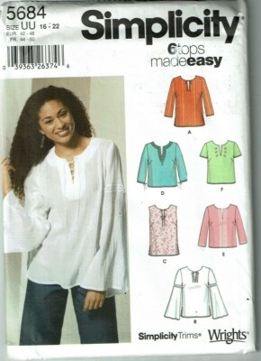 Simplicity 8456 OOP 6 Made Easy Tops with sleeve variations Pattern Sz ...