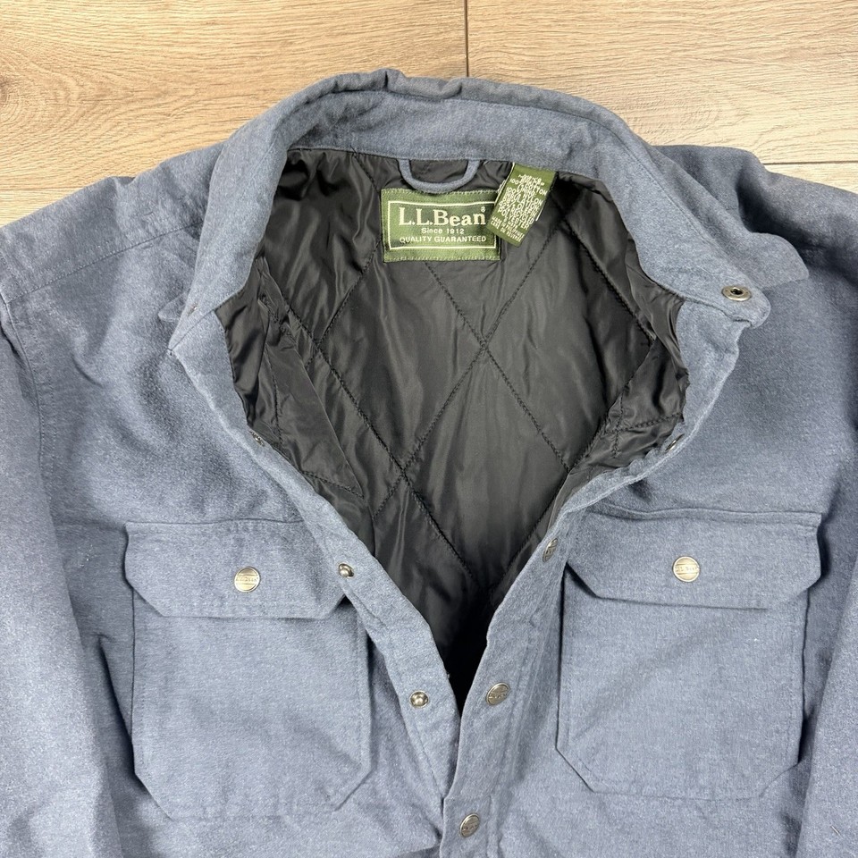 LL Bean Primaloft Quilt Lined Shacket Blue Plaid Mens Med. Shirt Jacket ...