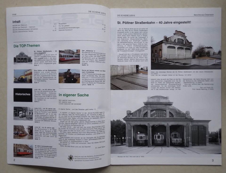 Zeitschrift Die Schiene 3/2016: Straßenbahn Wien, Feistritztalbahn, etc ...