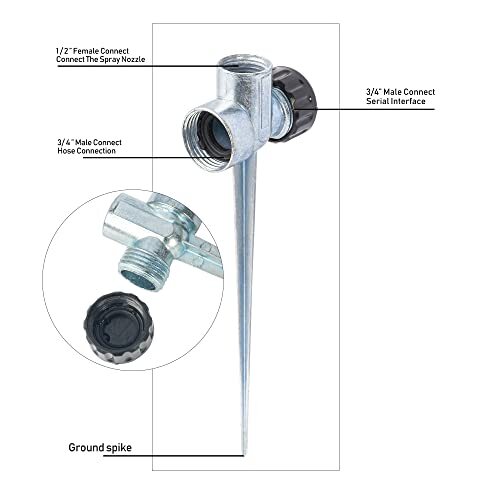 6 Pack 1/2 inch Zinc Alloy Lawn Sprinkler Spike Base Water Flow Thru ...