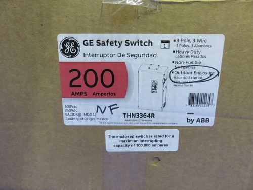 NIB GENERAL ELECTRIC DISCONNECT SWITCH THN3364R 200A 600V 3P 3R NON ...