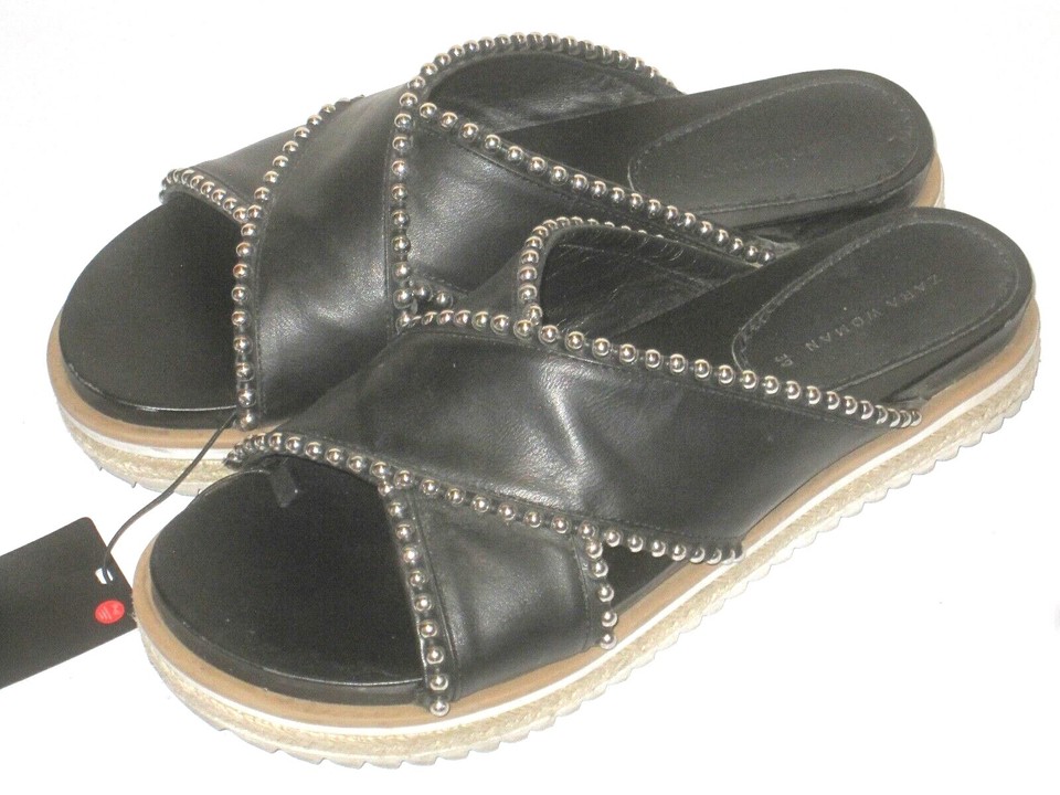 Zara Sandals Flip Flops Womens Studded Black Size 10 | eBay