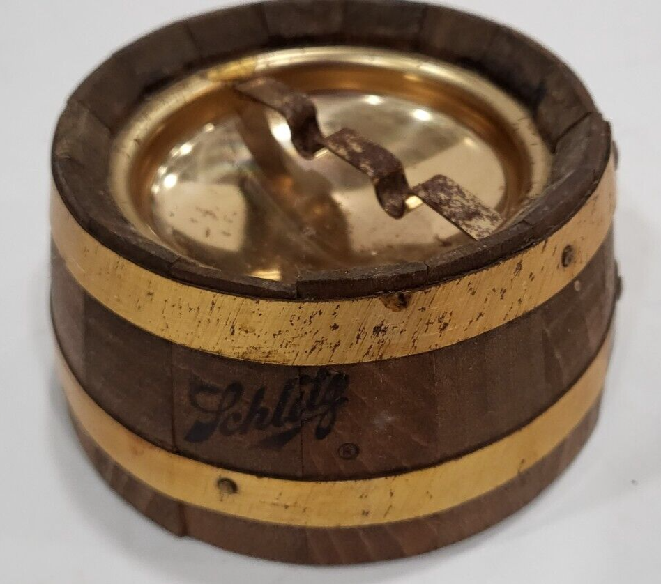Vintage Rare SCHLITZ BEER Wood and Metal Barrel End Ashtray 4 3/4" x 2 ...