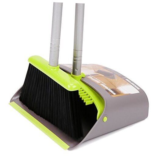 Broom and Dustpan Set, Broom with Dust Pan with Long B Gray Green Broom ...