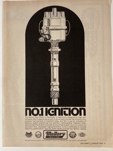 1974 Mallory Dual Point YL Distributor Print Ad Stabilized Contact ...