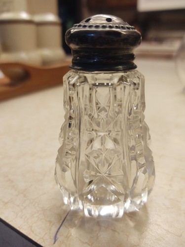 Antique Sterling Silver Crystal Cut Glass Pepper & Salt Shakers ...