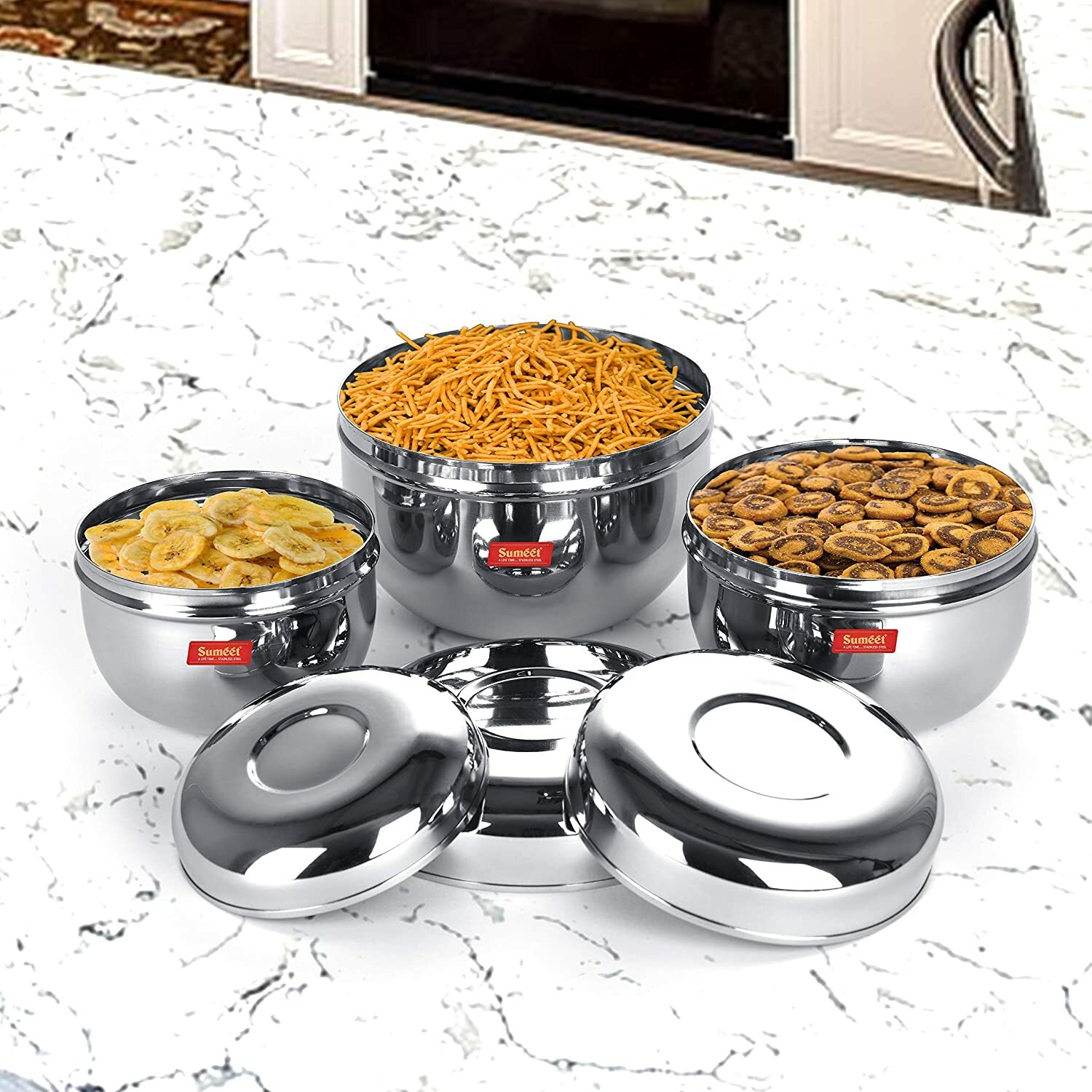 Stainless Steel Heavy Gauge Mirror Finish Storage Containers, Set of ...