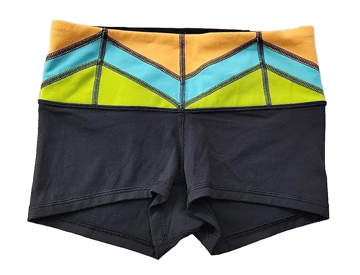 Lululemon Womens 2 Black Neon Band Booty Bike Short Reversible 1.75 ...