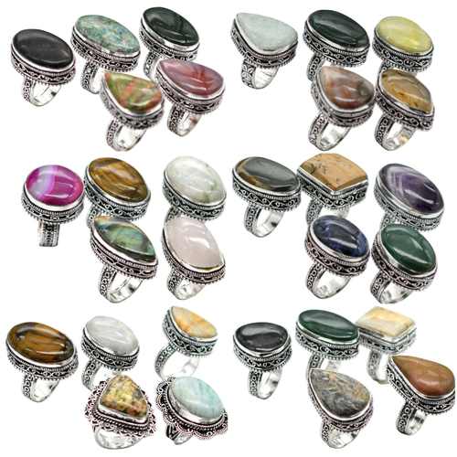 25 PCS Mix Gemstone Ethnic Handmade Ring Mix Lot US Size-5-9 A88 | eBay