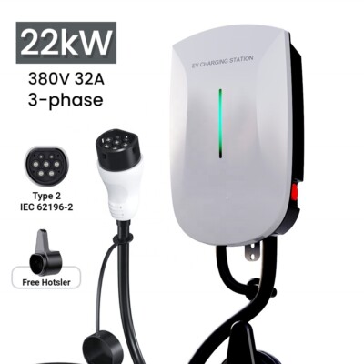 22kW Three Phase EV Charger With 5m Tethered Cable, EV Home Charging ...