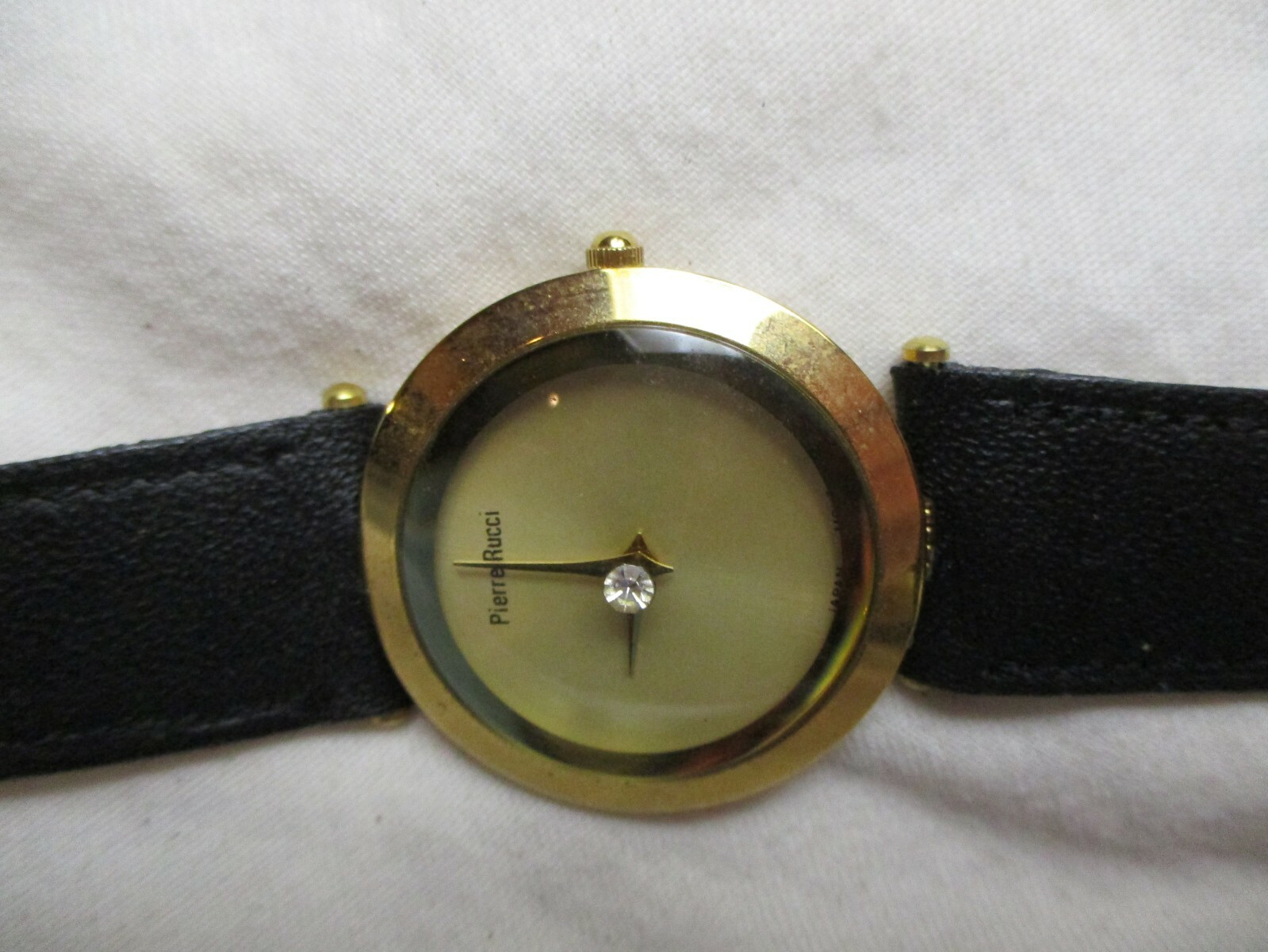 18K Gold Plated Pierre Rucci Watch Black Buckle Leather Band Water ...