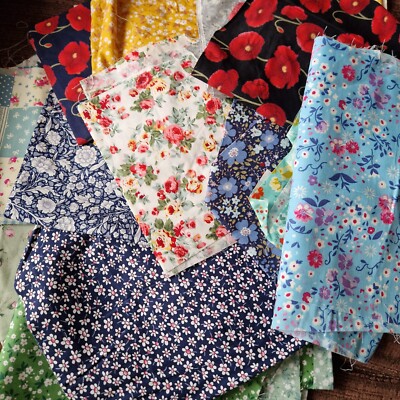 Floral 100% Cotton Fabric Off Cuts Remnants Mixed Colours Prints 200g ...