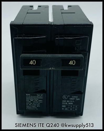 Q240 ~ ITE Q240 40A 2P 120/240V 10kA QP Type MCCB ~ Inspected/90 Day ...