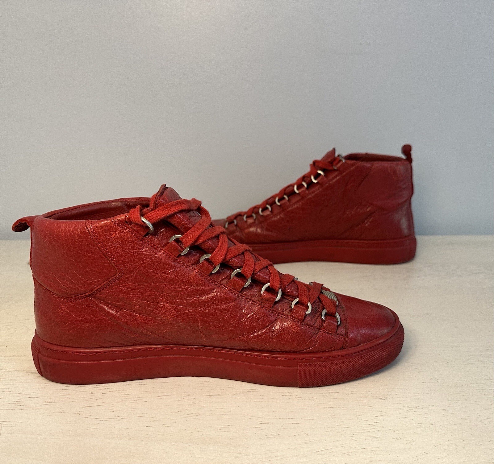 Balenciaga Arena Sneakers Red Leather High Top Size 41 - Gem