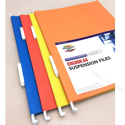 10 x Colour A4 Hanging Suspension Files Tabs Inserts Filing Cabinet ...
