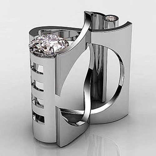 Unique Geometric 3D 925 Silver White Topaz Ring Women Wedding Jewelry Size 6-10 | eBay