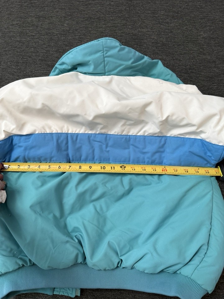 Women’s Roffe Vintage Ski Jacket, Teal Blue Cream Size 10 Classic Puffy ...