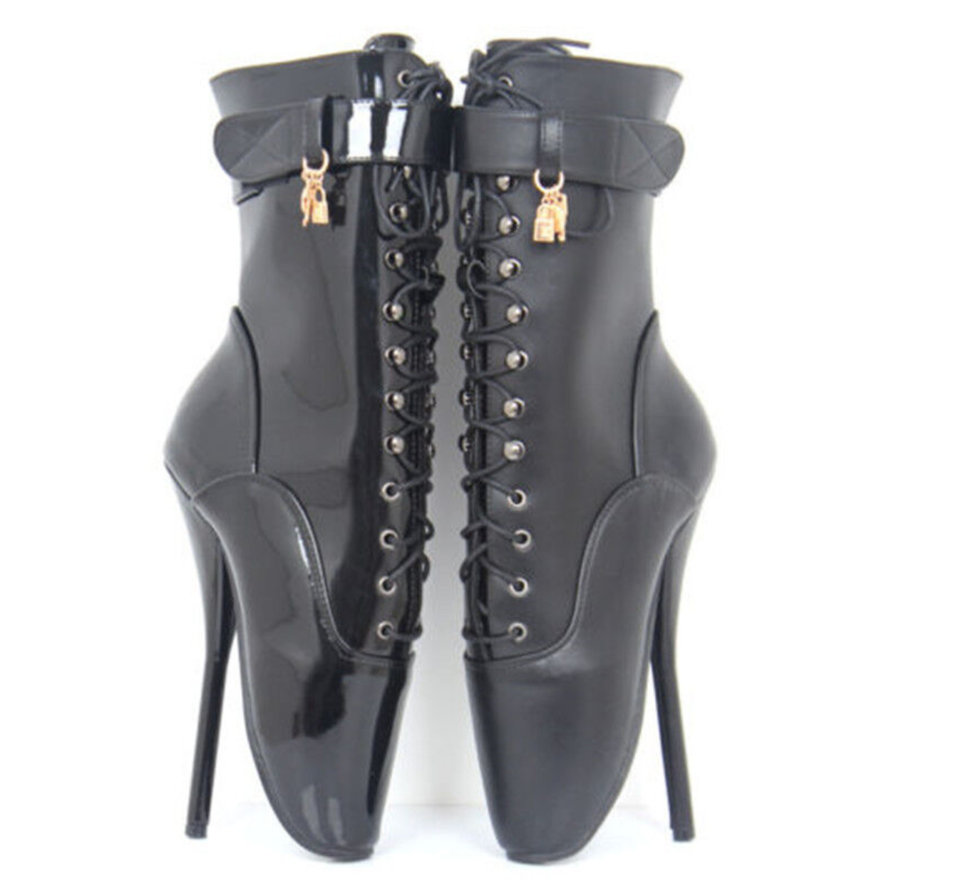 BALLET HIGH HEEL FETISH ankle boots 7" extreme Goth black lock lockable ...