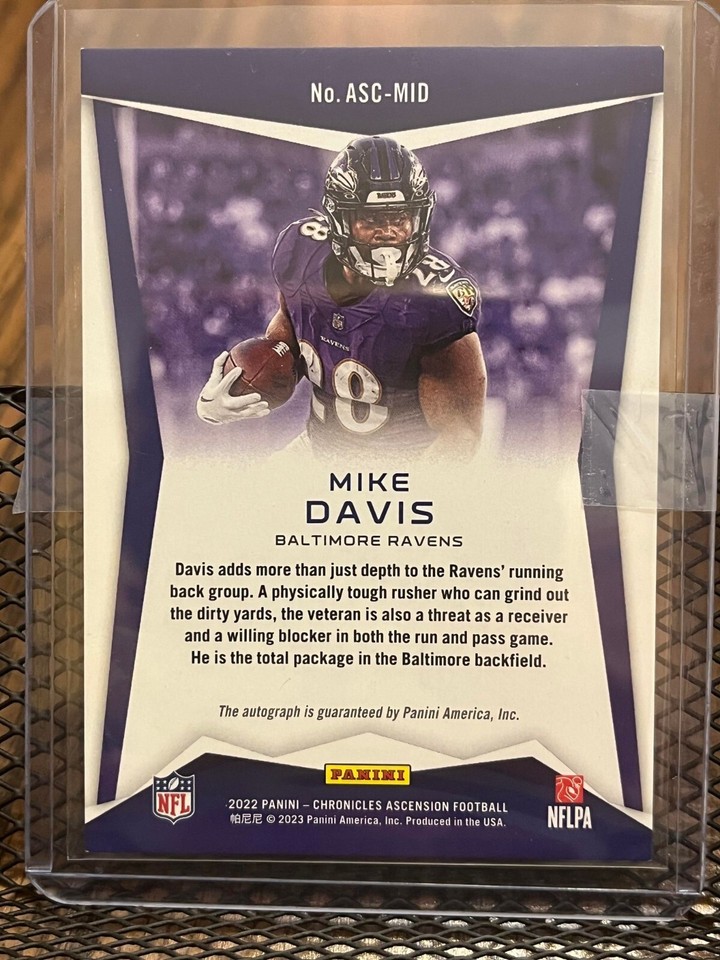 MIKE DAVIS 2022 PANINI CHRONICLES ASCENSION BALTIMORE RAVENS AUTOGRAPH ...