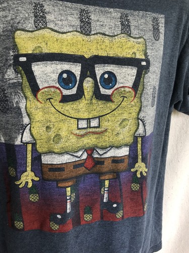 Big Graphic Spongebob Squarepants Distressed Blue Gray T-Shirt - Size ...