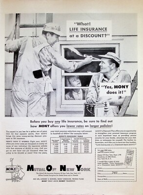 VINTAGE 1950s Print Ad ~ Mutual of New York ~ Life Insurance at a ...
