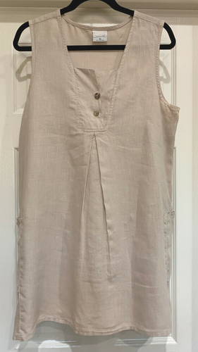 CLICK COLOR ME COTTON Blouse/Dress-Beige Linen Sleeveless Tunic ...