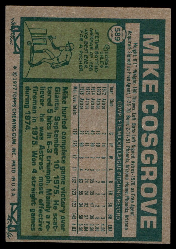 Mike Cosgrove 1977 Topps #589 Houston Astros MLB READ FREE SHIPPING ...