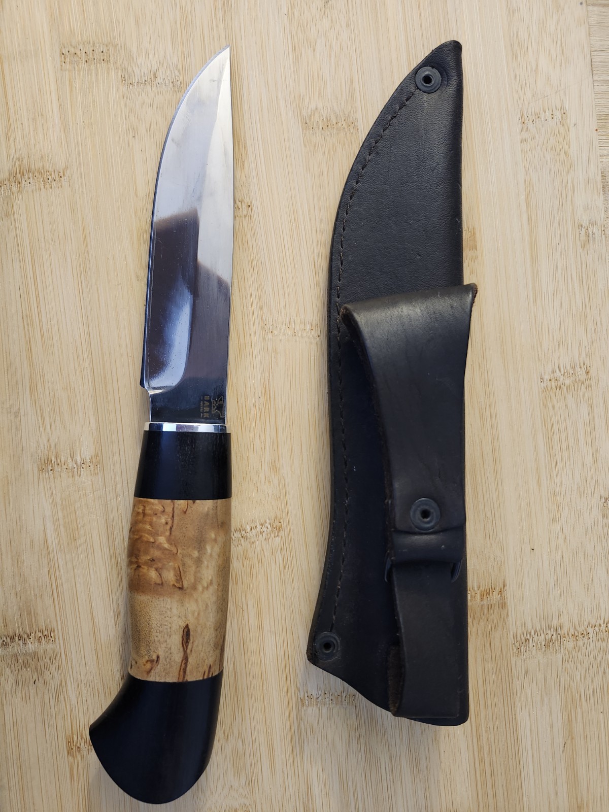 Bark Knife Custom Fixed Blade Knife with Two-Tone Wood Handle