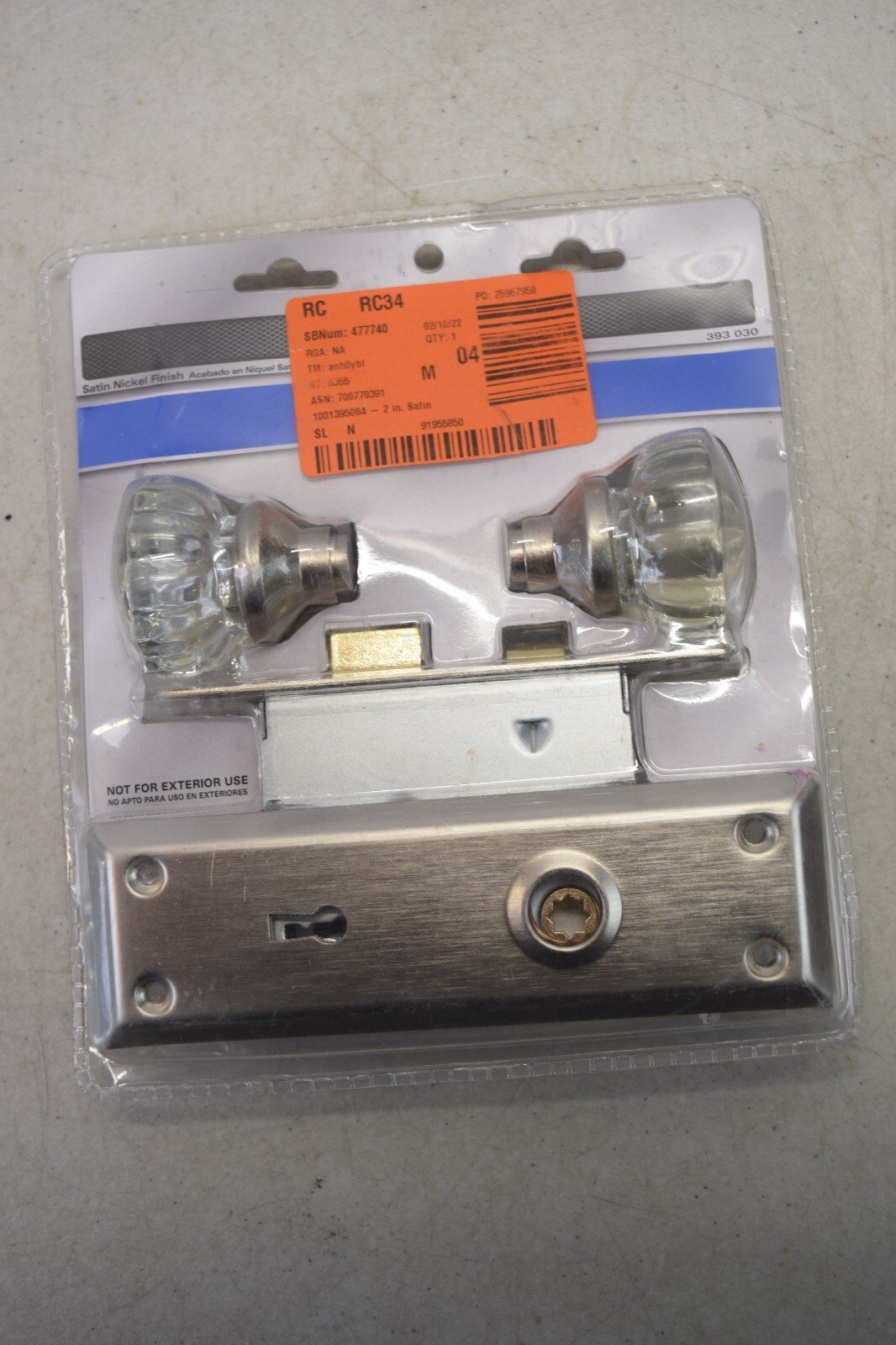 Defiant Glass Door Knobs Satin NICKEL Finish 2-1/4" pass through lock ...