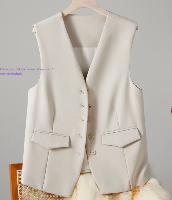 New Womens Blazer Vests Button Casual Suit Jacket V-neck Waistcoat ...