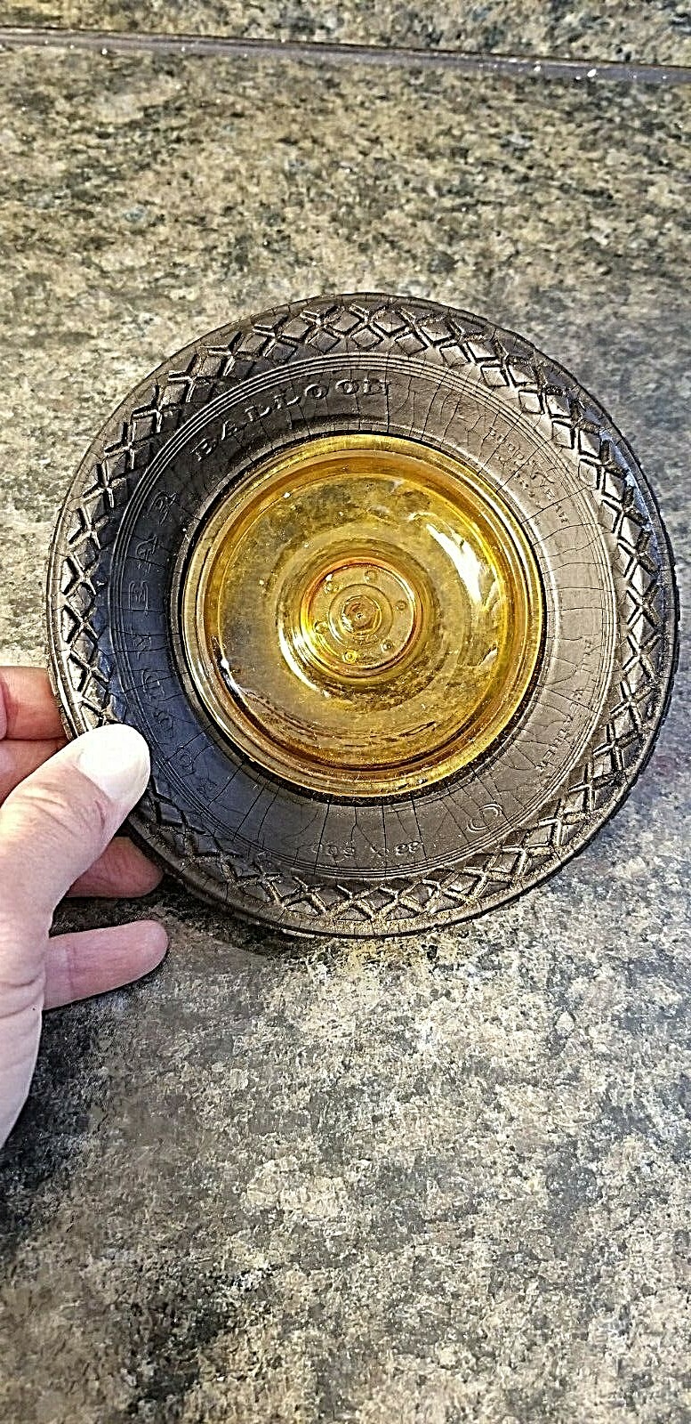 Vintage Rare Firestone Balloon Tire Amber Glass Ashtray Hubcap Design ...