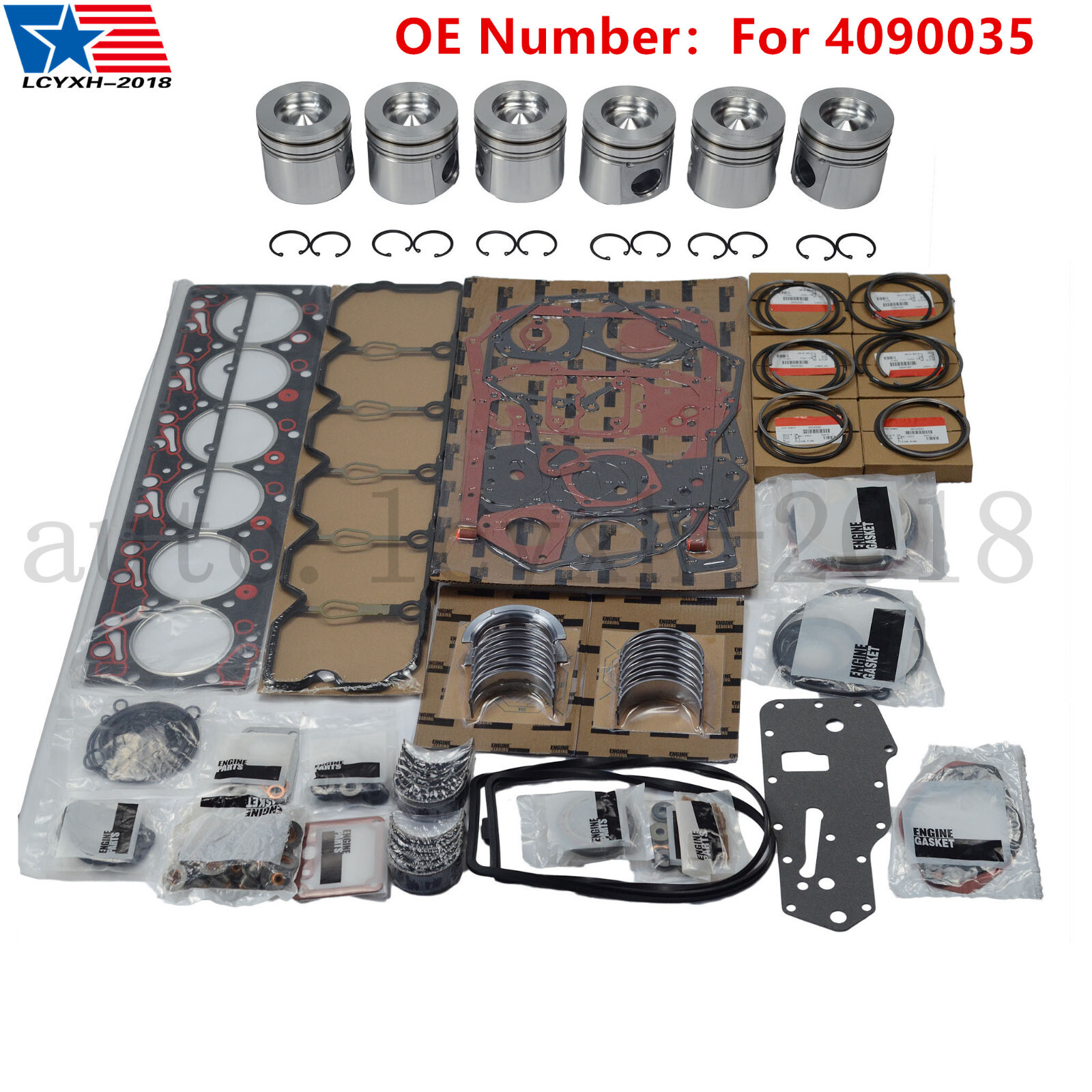 Rebuild Kit w/ Pistons Mains Rods Gaskets For 98.5 - 02 Cummins 24V 5 ...
