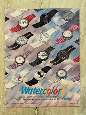 1986 Timex Watch Watercolors Rainbow Colors Quartz Print AD Life ...