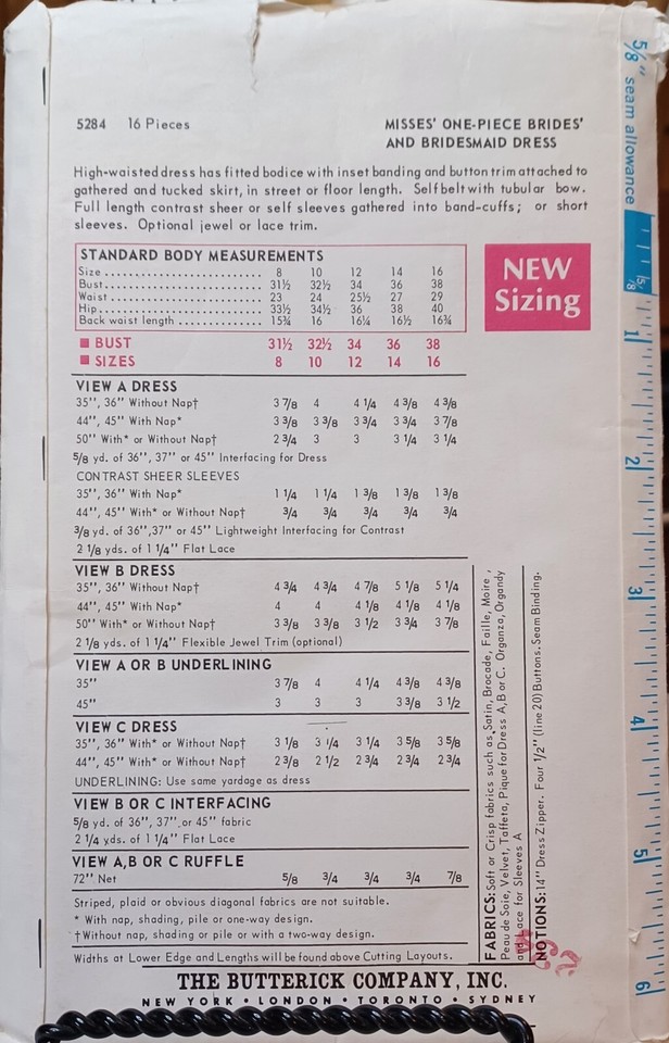 5284 Butterick SEWING Pattern UNCUT Misses 10 Vtg high-waist wedding ...