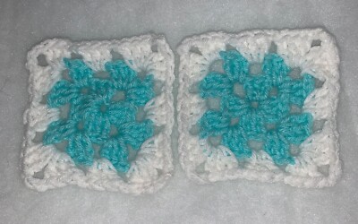 Granny Squares Lot of 20 4" Aqua/White-3 Rows NEW | eBay