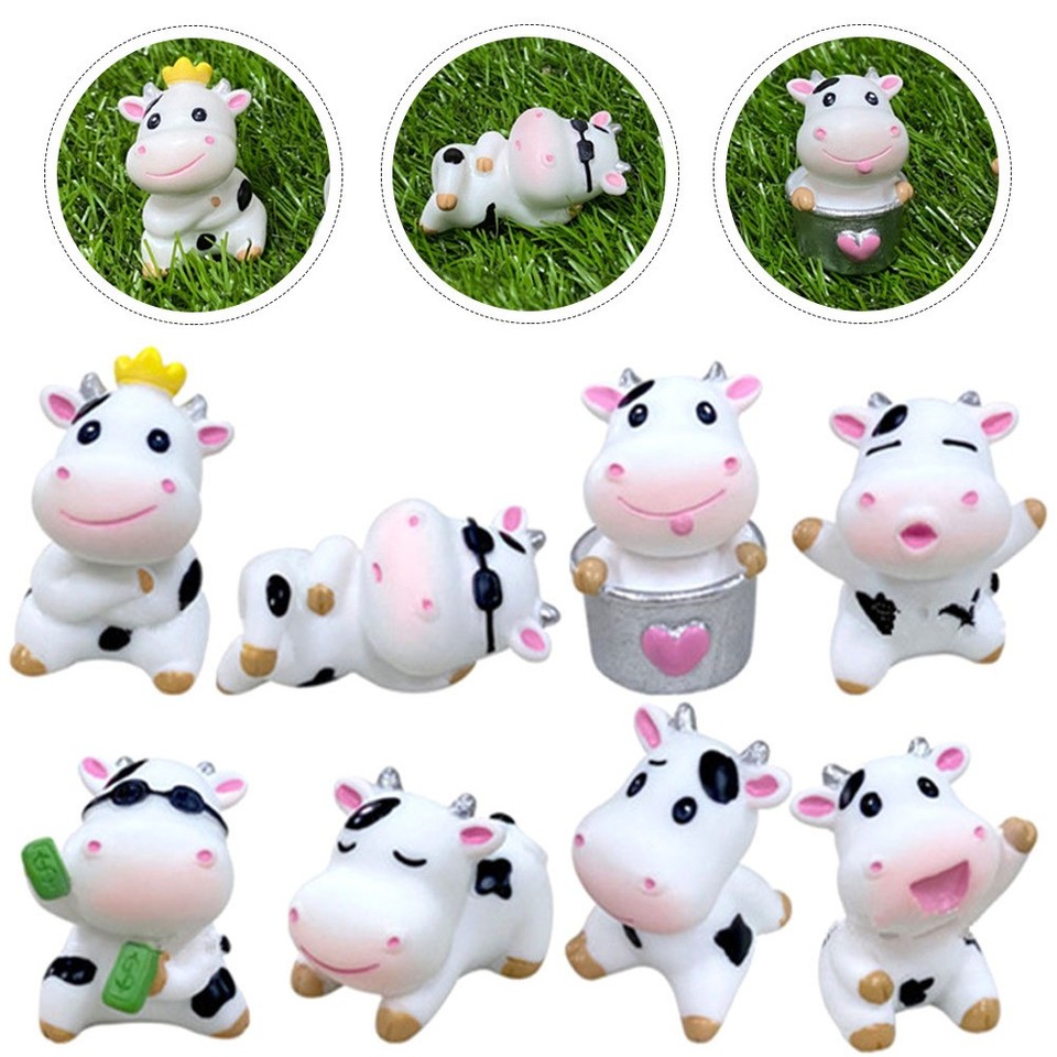 8 Pcs Mini Figurine Cow Figurines Home Decor Animal Model Ornaments ...