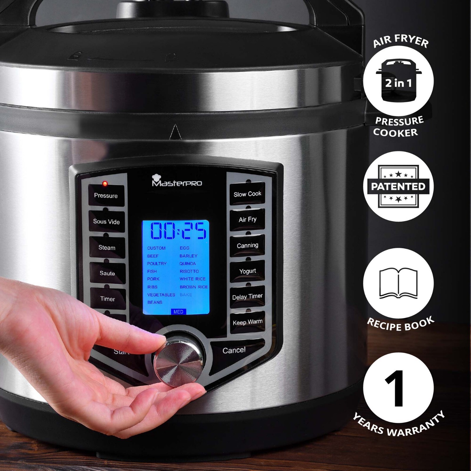 MasterPro Multi Cooker Pressure 6L 12-in-1 Electric 1500W Air Fryer ...